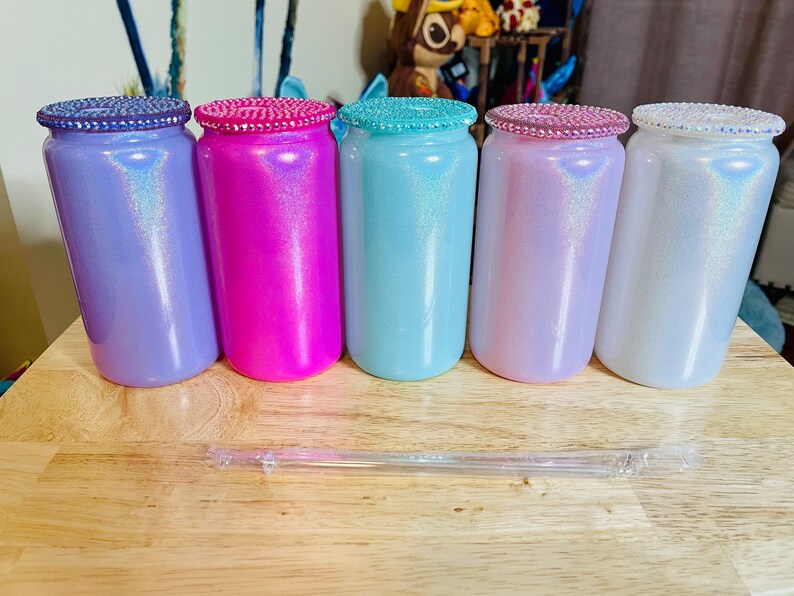 Shimmer Glass Can With Rhinestone Lid Shimmer Beer Can 16oz - Etsy