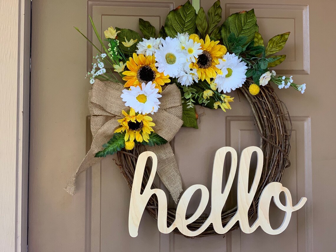Hello Wreath sunflower Wreathyear Round Wreath-yellow and | Etsy