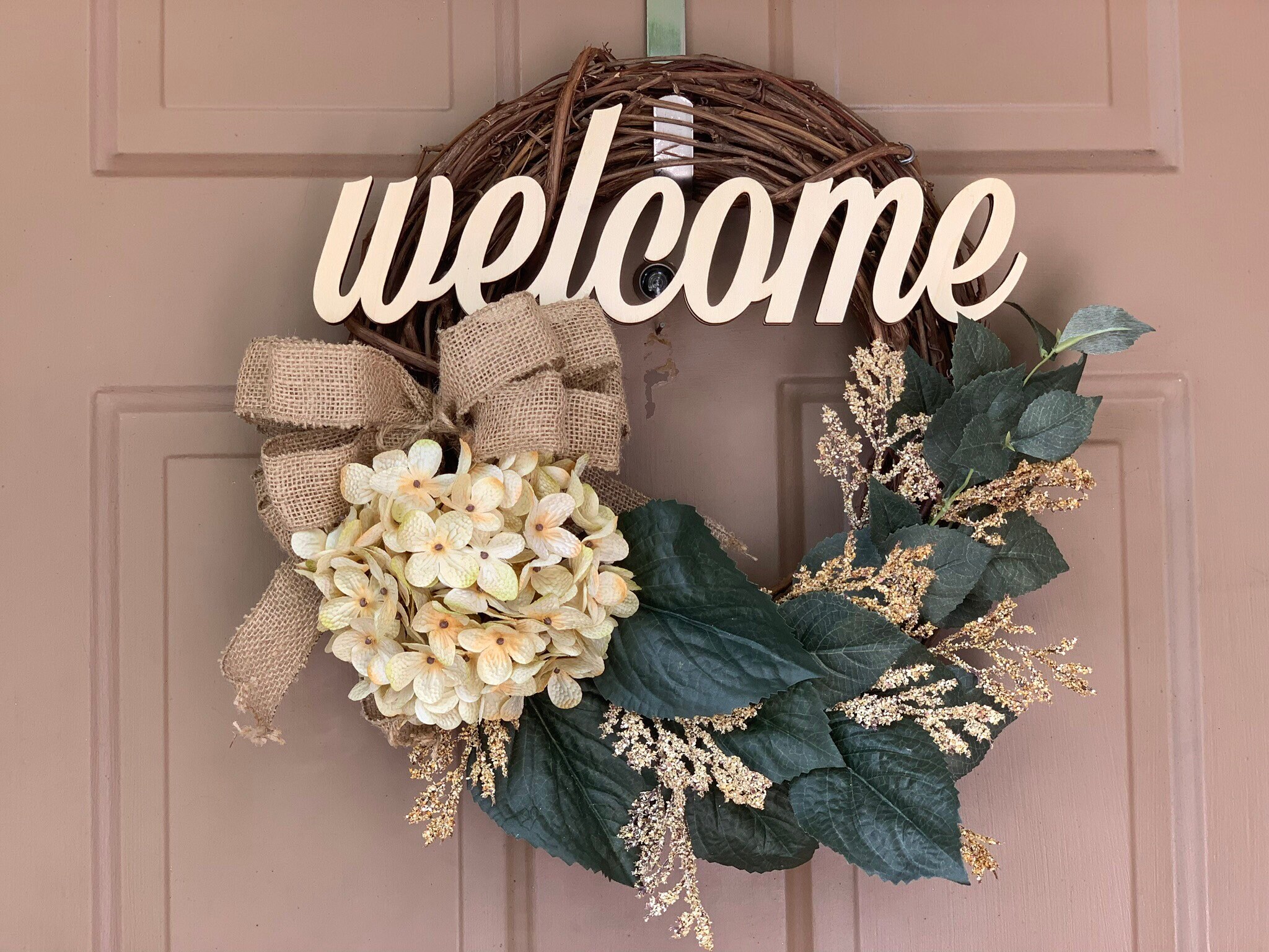 Welcome wreath grapevine wreath year round wreath beige | Etsy
