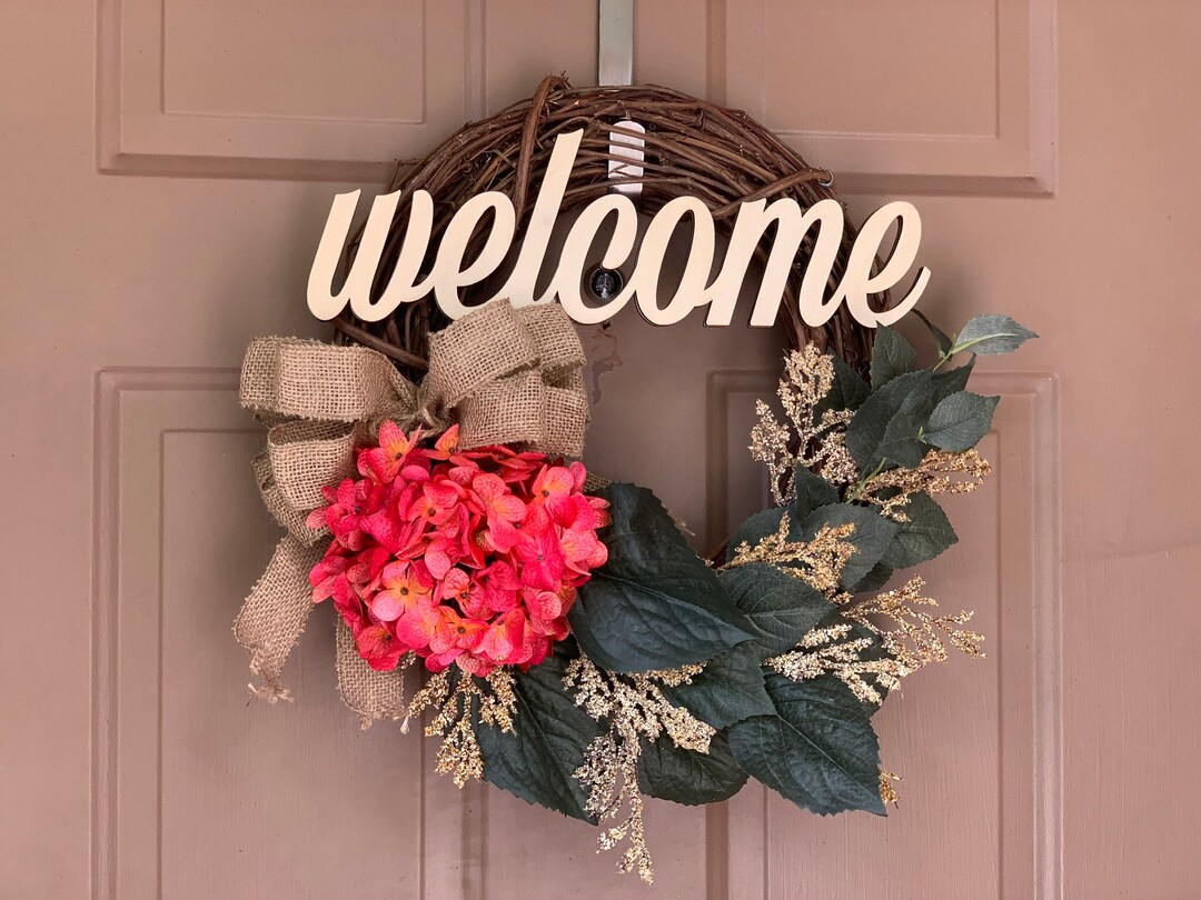 Welcome Wreath-cerise Wreath-wreath for Front Door Year Round-door ...