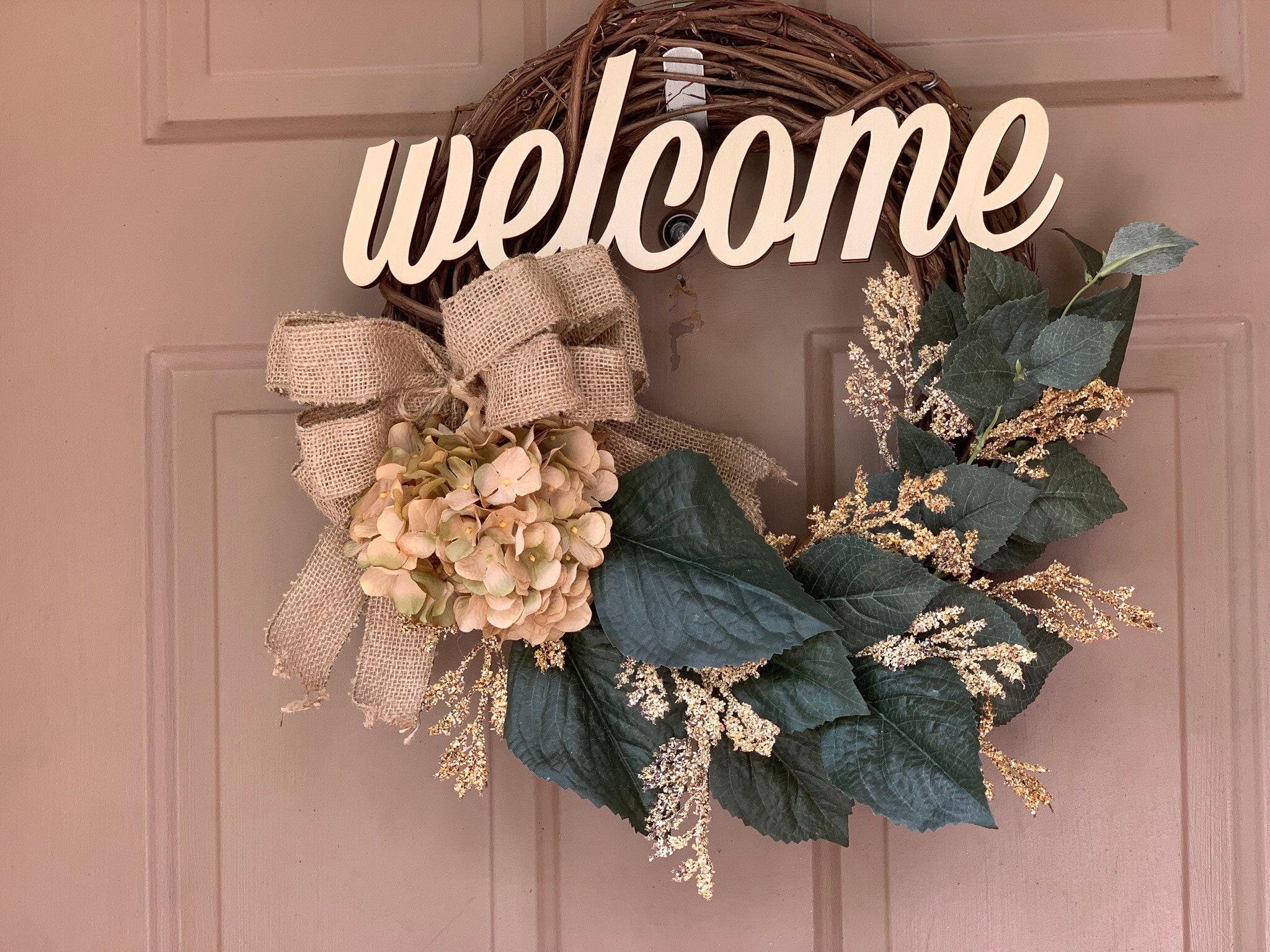 Hello Wreath welcome Wreath beige Wreath wreath for Front - Etsy