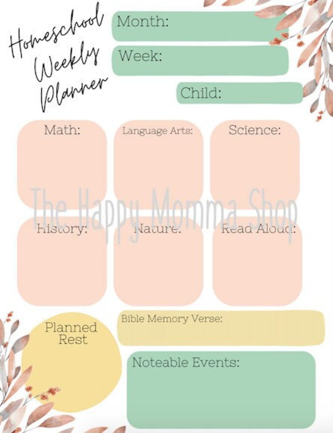 Homeschool Weekly Printable Planner Flowers-option 5 - Etsy