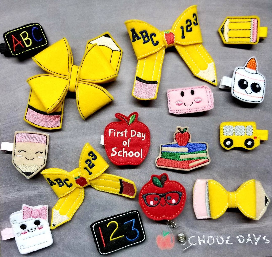 School Hair Bows-school Hair Clips-school Badge Reels-123-abc-back to ...