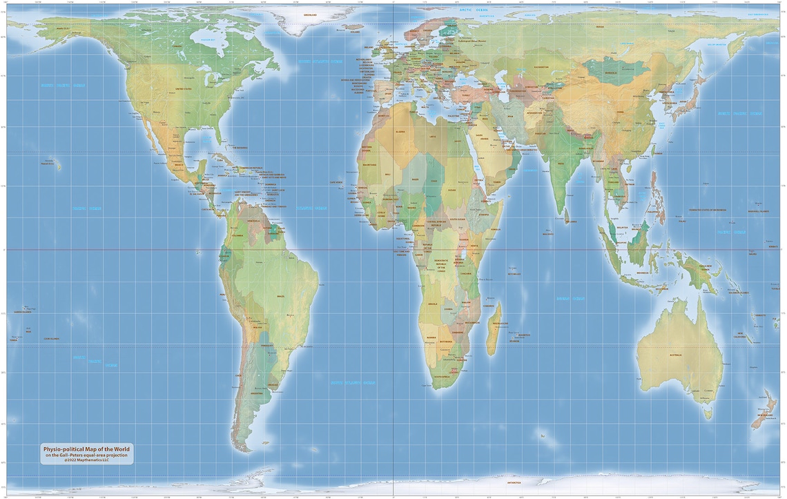 Gall–peters Map of the Political World - Etsy