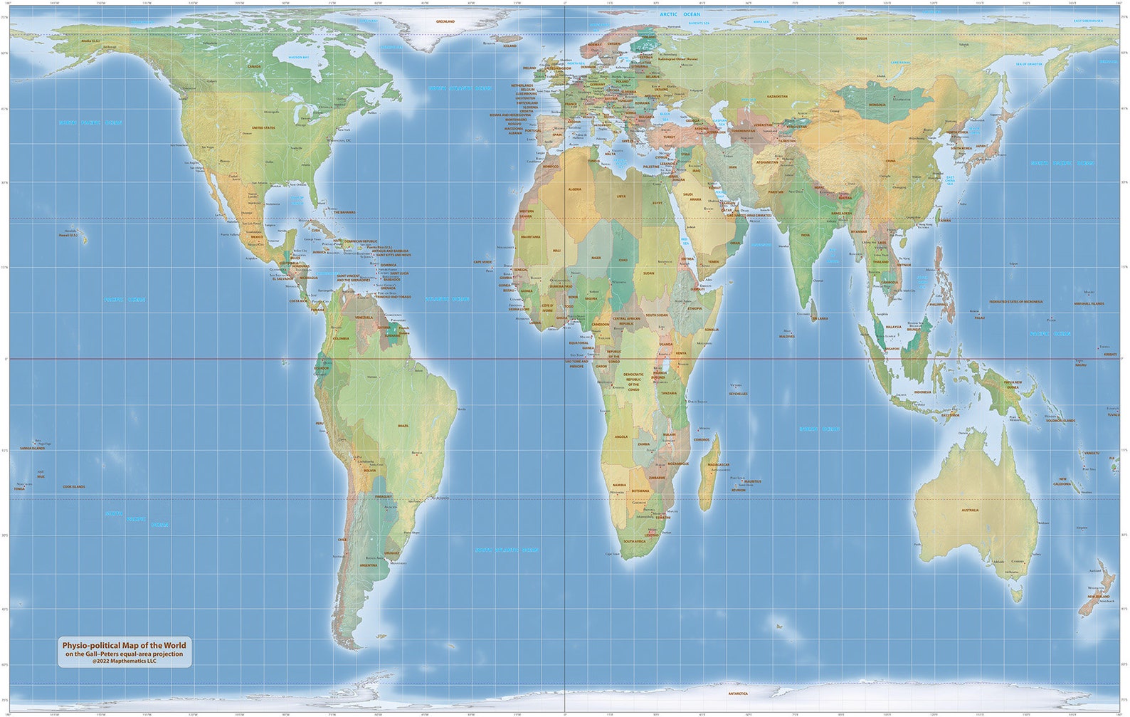 Gall–peters Map of the Political World - Etsy