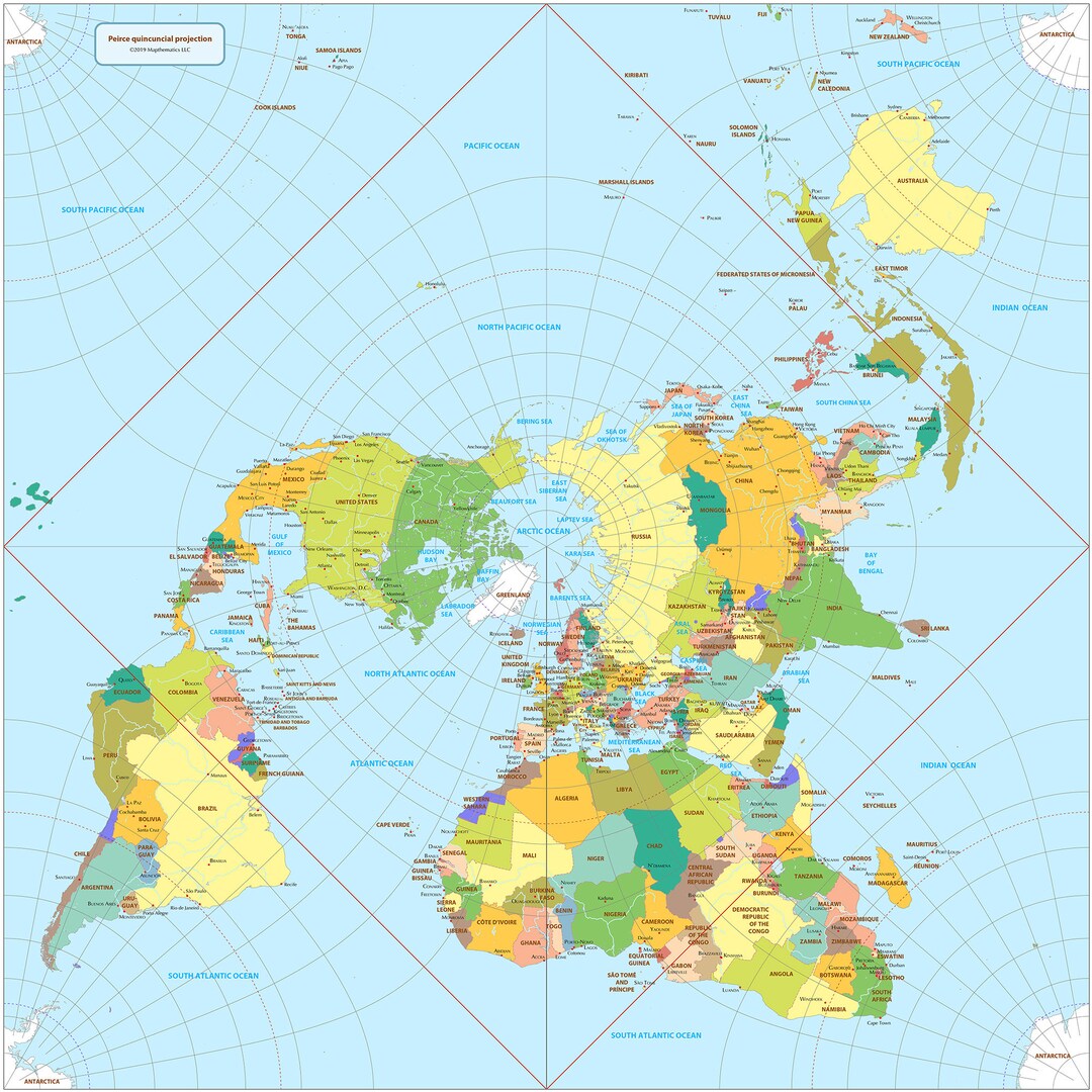 Carte en quinconce Square Peirce du monde politique - Etsy Canada