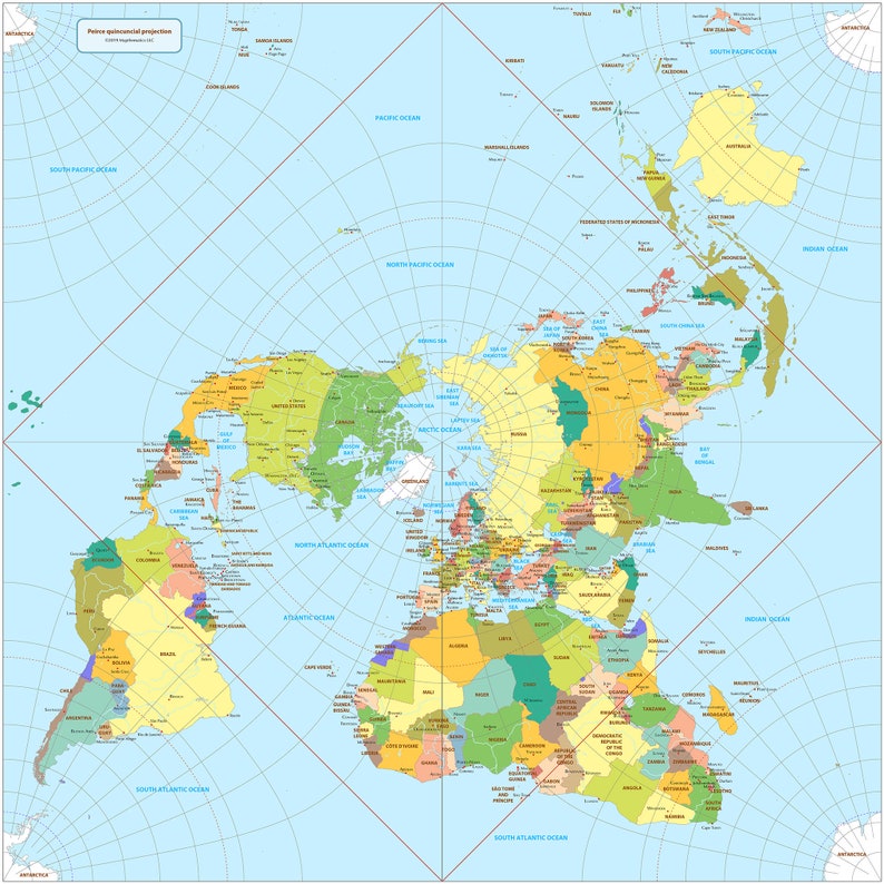 Square Peirce Quincuncial Map of the Political World - Etsy