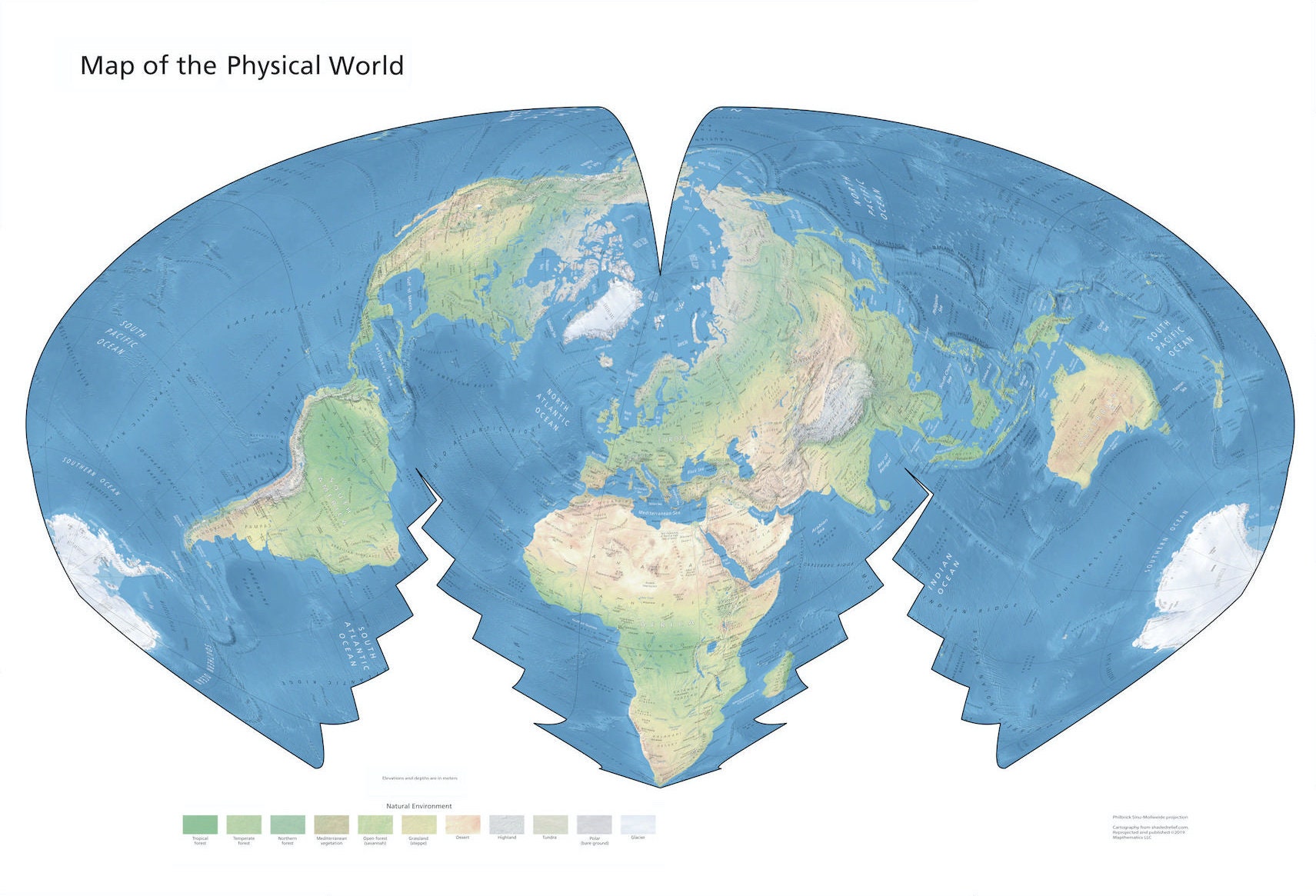 Map of the Physical World on Unusual Projection - Etsy