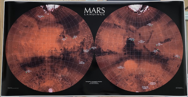 Map of Mars Landings, Including Perseverance and Zhurong - Etsy