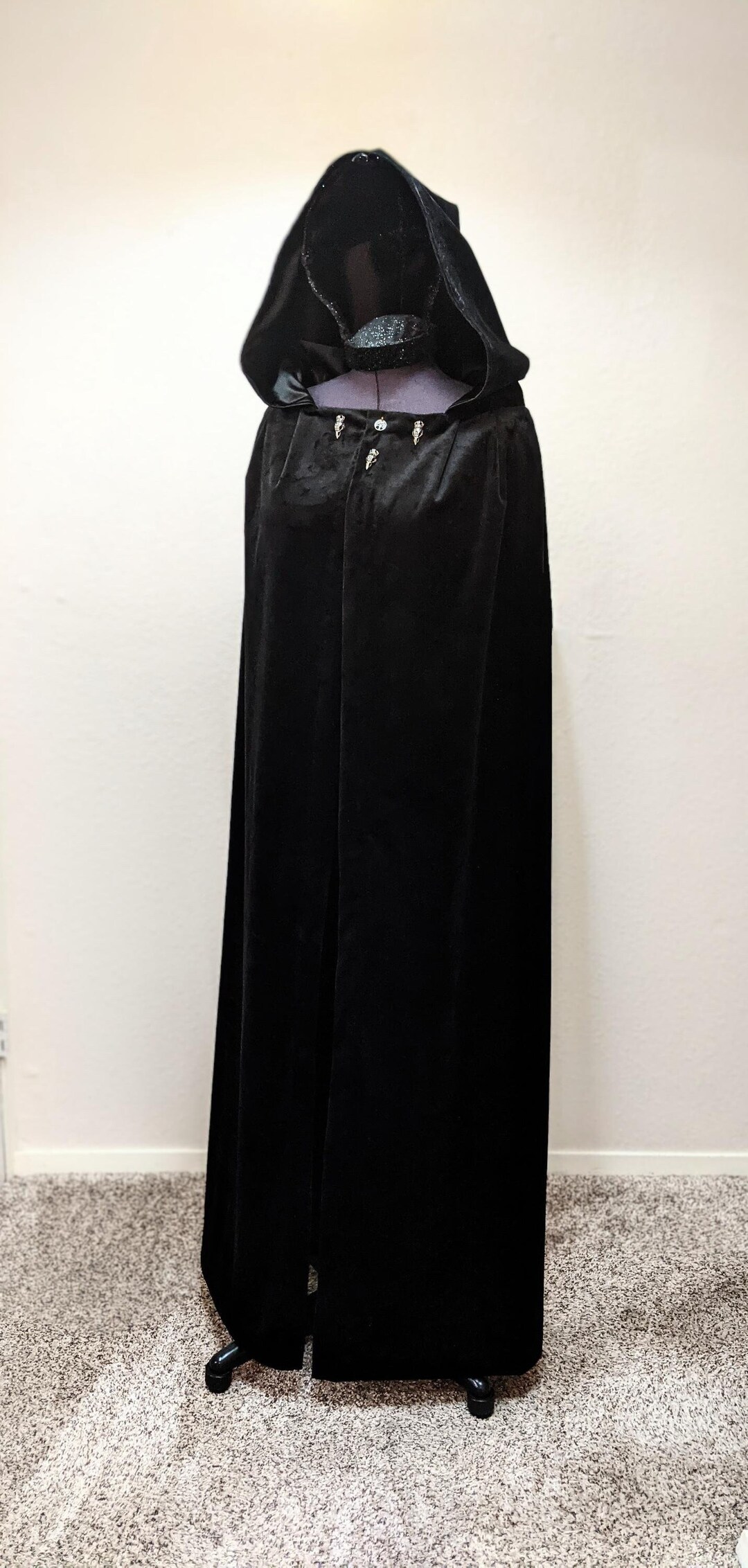 Black Velour Hooded Cloak: Raven Skulls, Tree of Life - Gothic LARP - Etsy