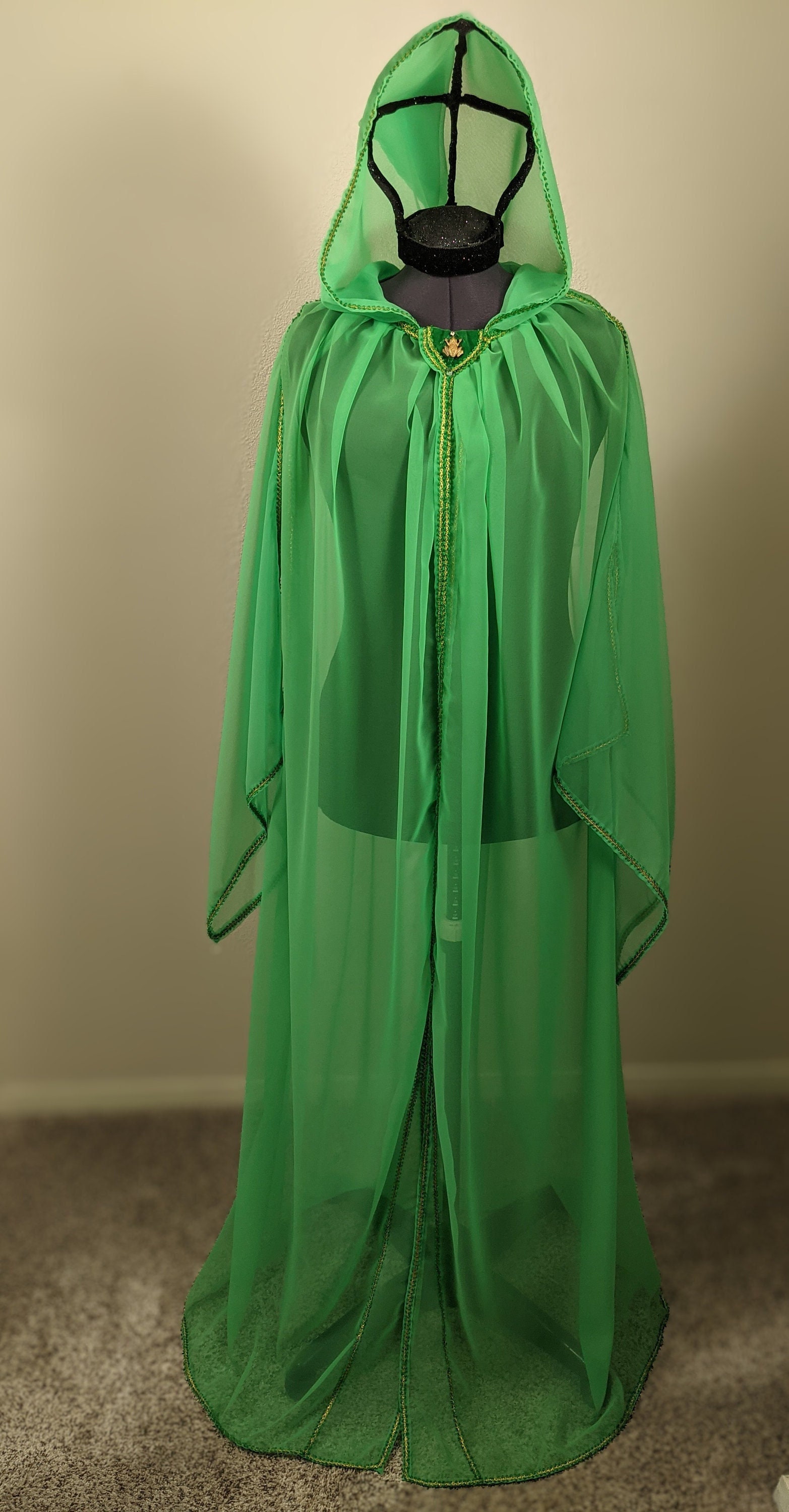 Wizard/sorceress Robe, Full Length, Hood. Bright Green Sheer Robe With ...