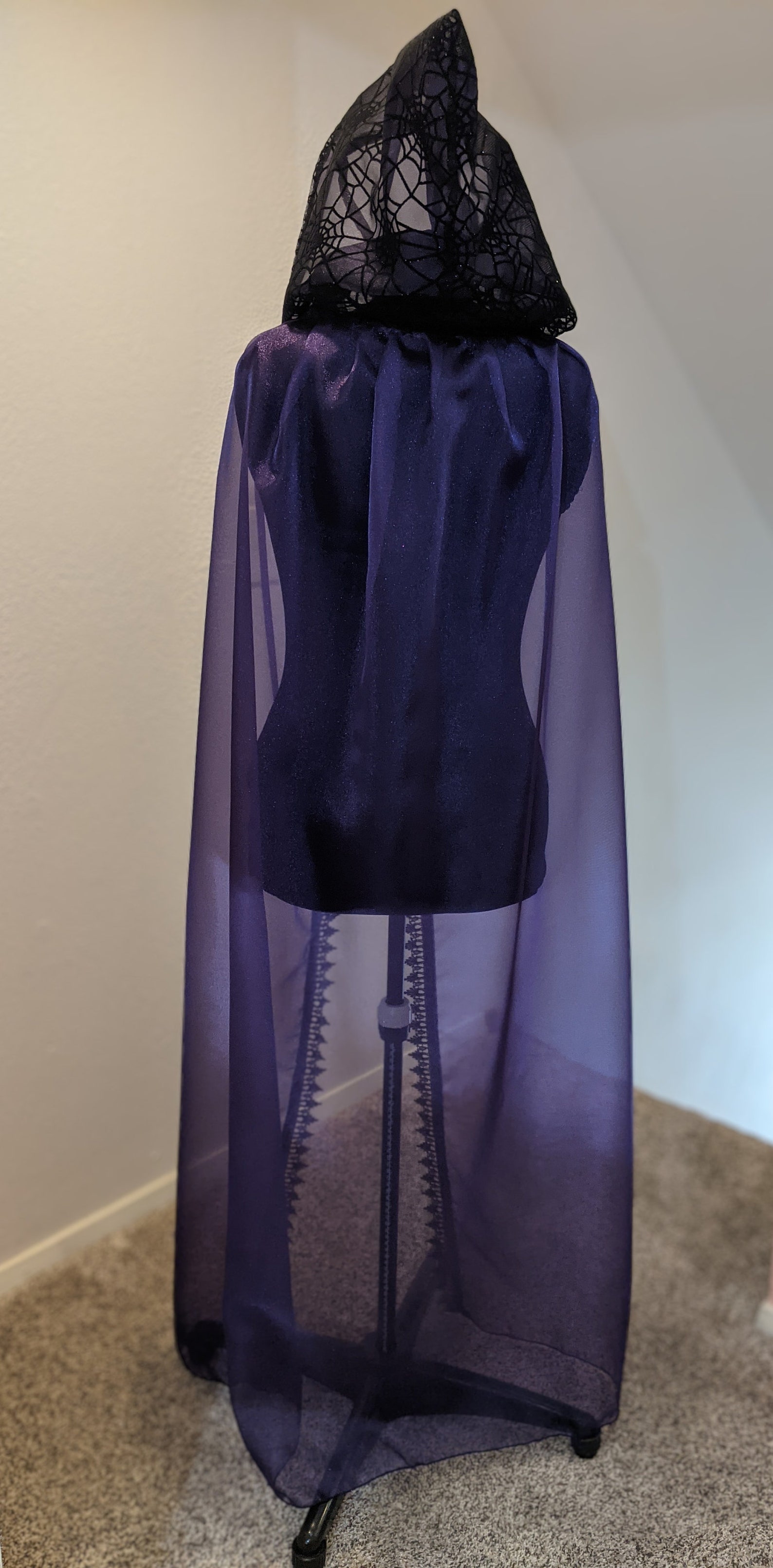 Hooded Cloak, Full Length. Shimmering Purple With Spider Web Hood and ...