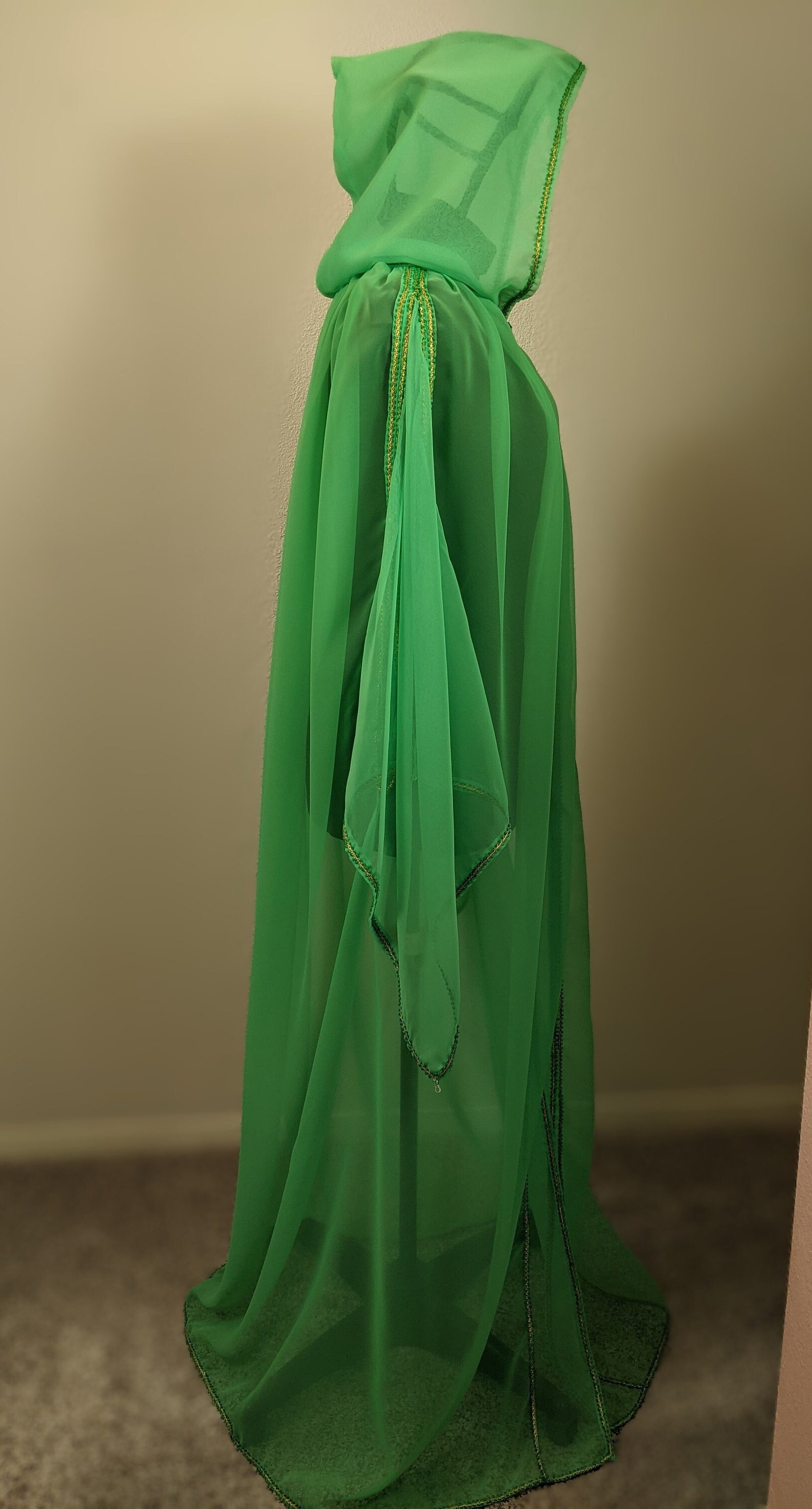 Wizard/sorceress Robe, Full Length, Hood. Bright Green Sheer Robe With ...