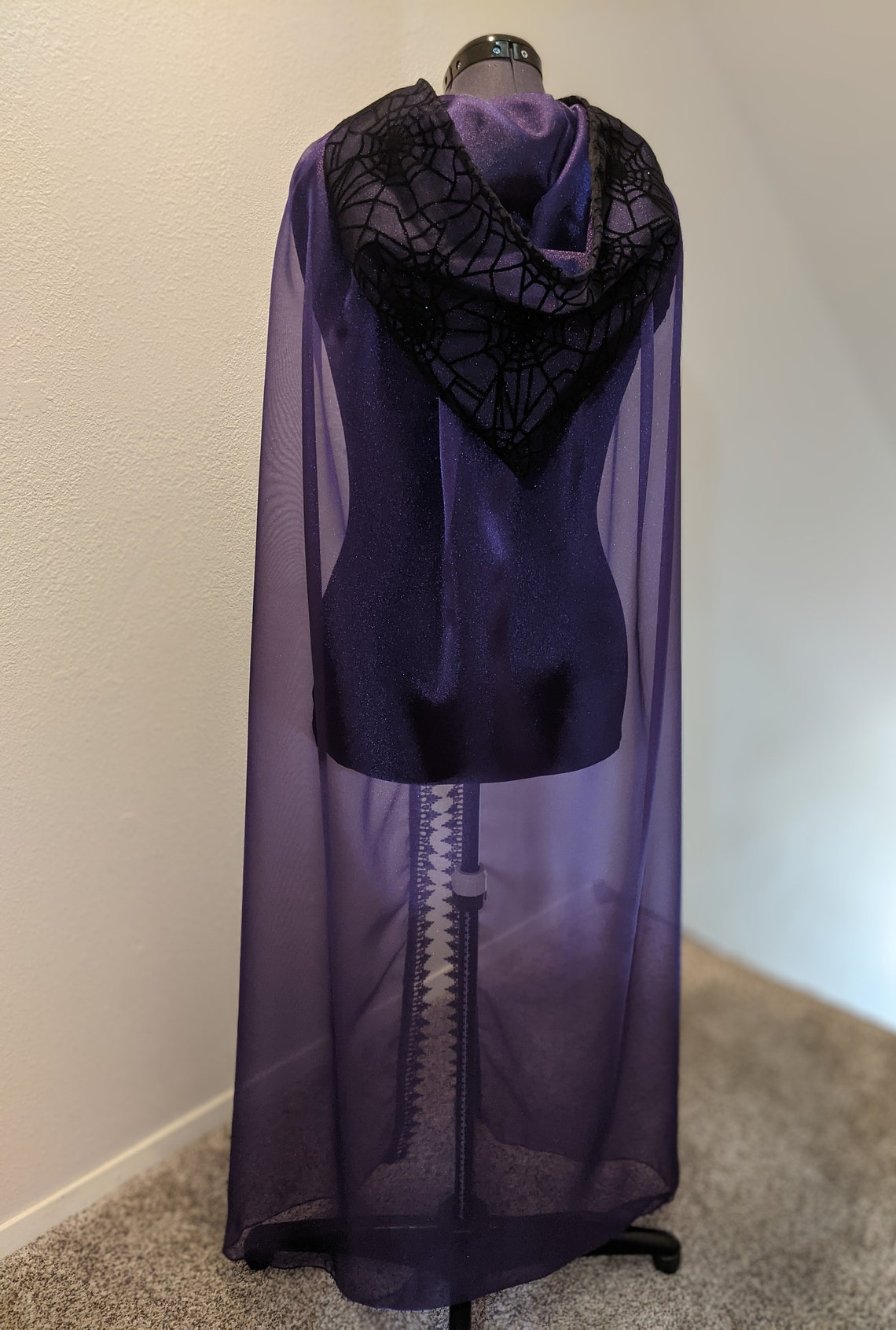 Hooded Cloak, Full Length. Shimmering Purple With Spider Web Hood and ...