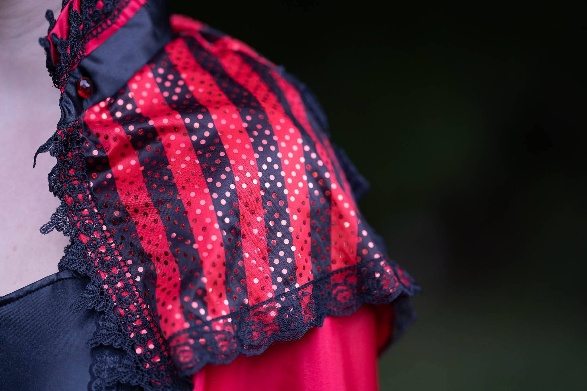 Red Satin Cloak With Black Victorian Lace Trim. Full Length. Sequin and ...