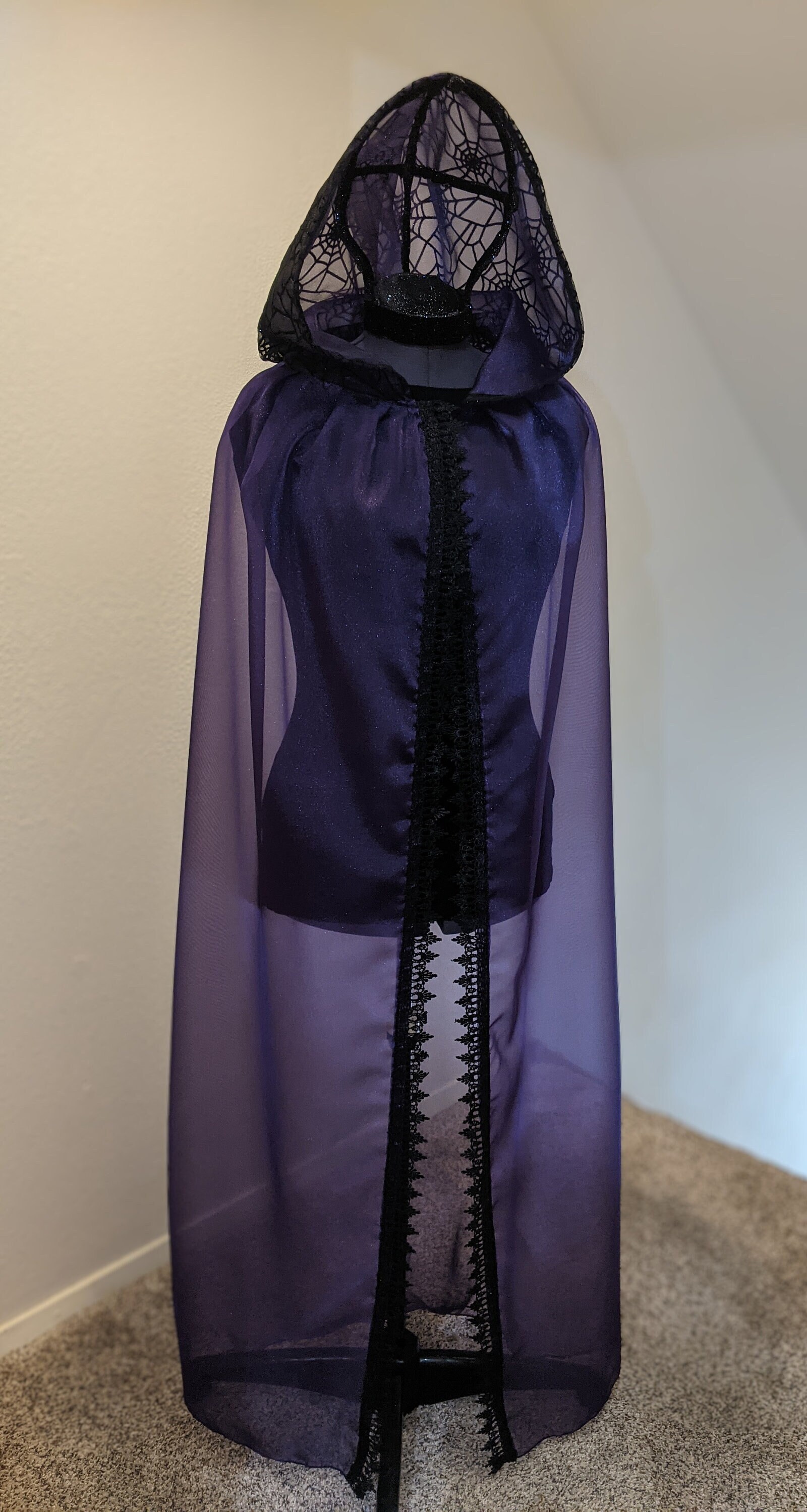 Hooded Cloak, Full Length. Shimmering Purple With Spider Web Hood and ...