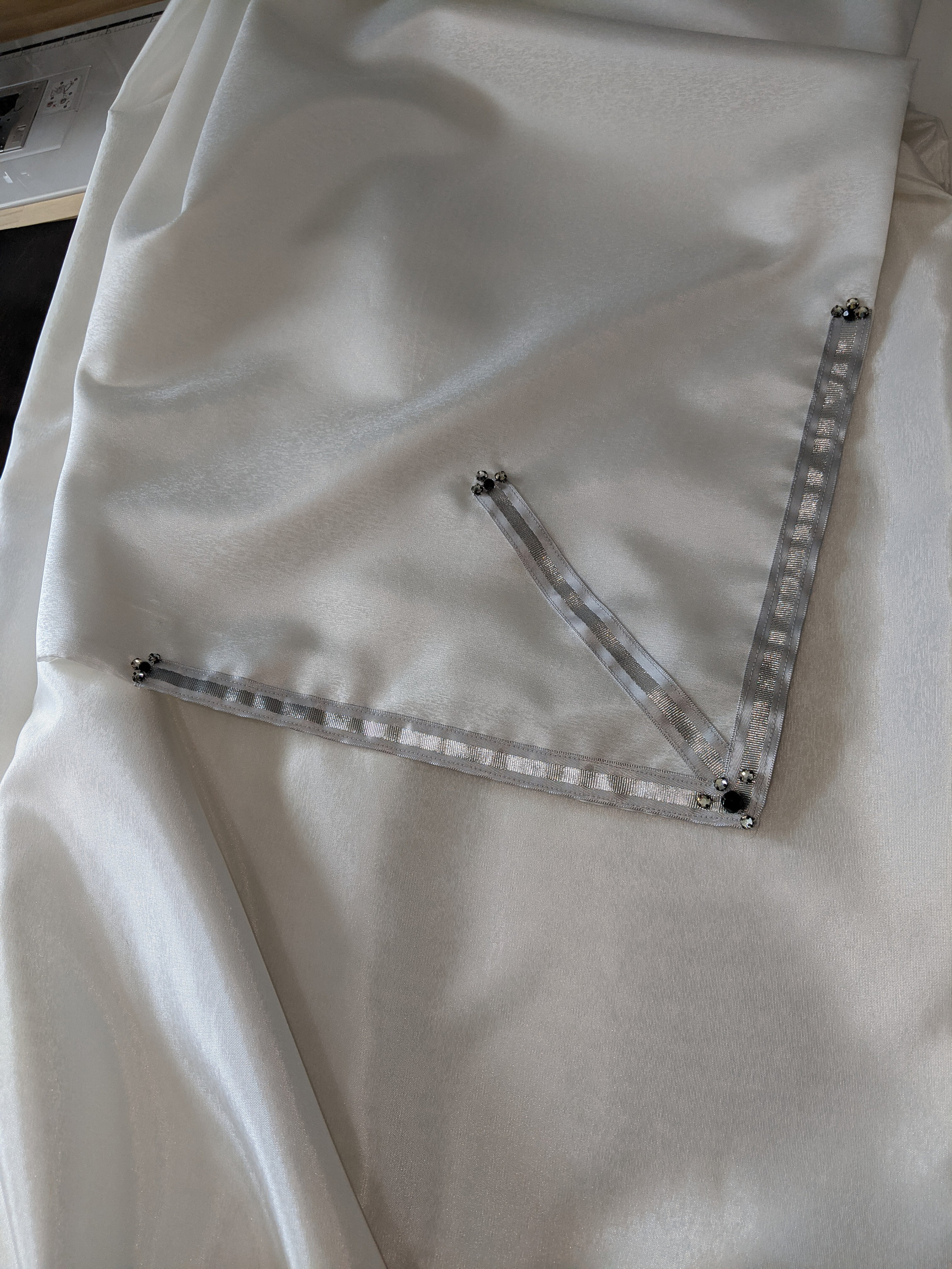 Hooded Cloak, Full Length. Gloss White Sateen. Silver Trim, Rhinestones ...