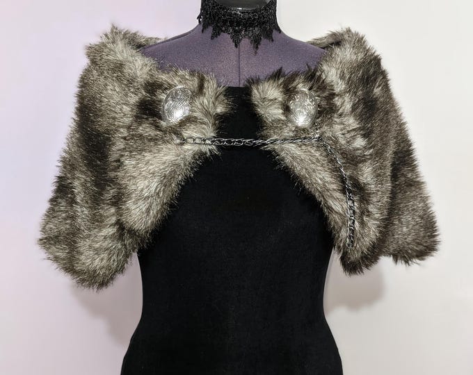 Viking LARP Faux Wolf Fur Mantle/cape With Silver Turtle Shell Broaches ...