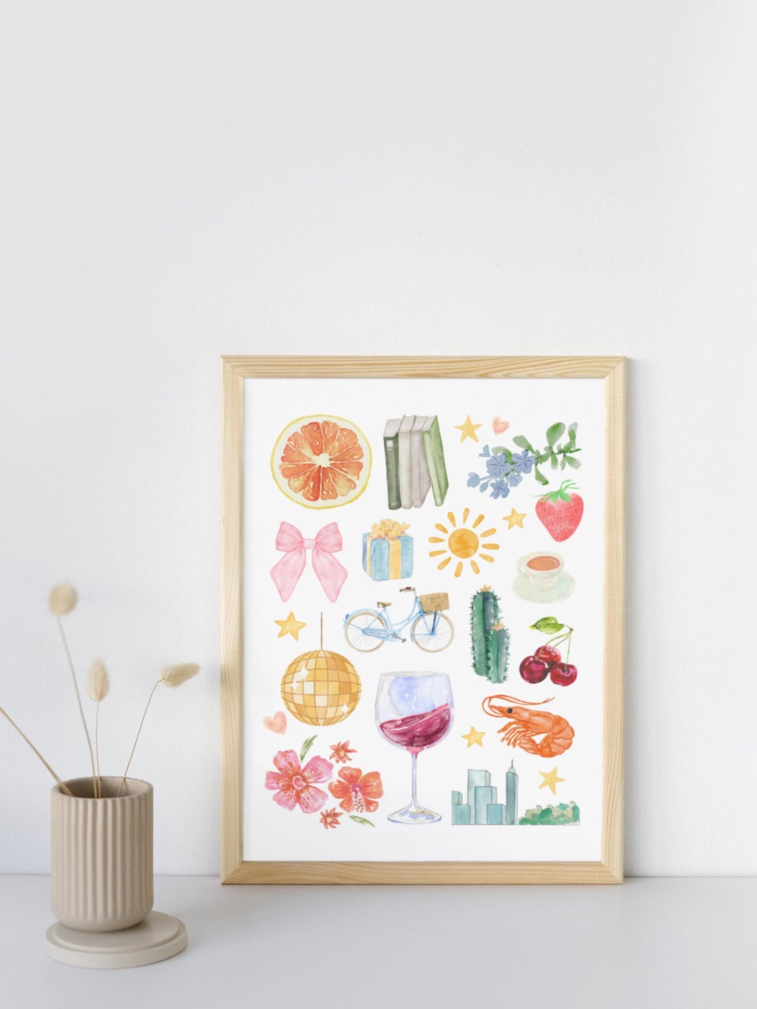 Watercolor Items Print - Etsy
