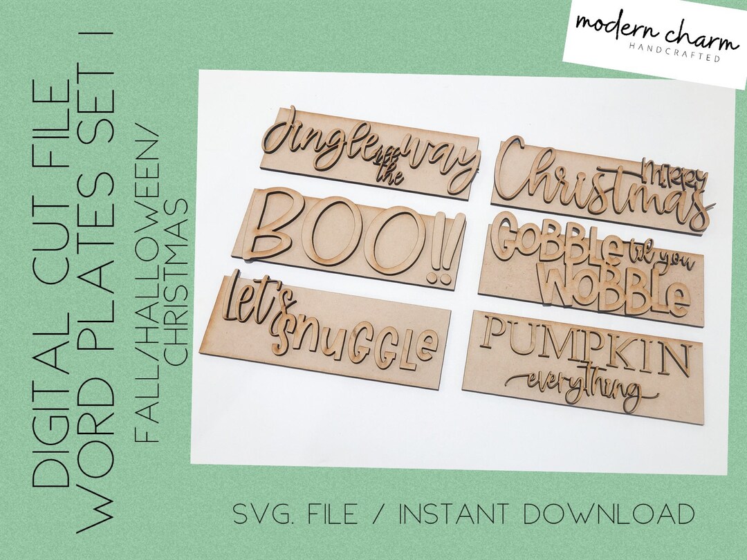 Word Plates Set 1, Fall, Halloween, Christmas, Glowforge Laser, Mini ...