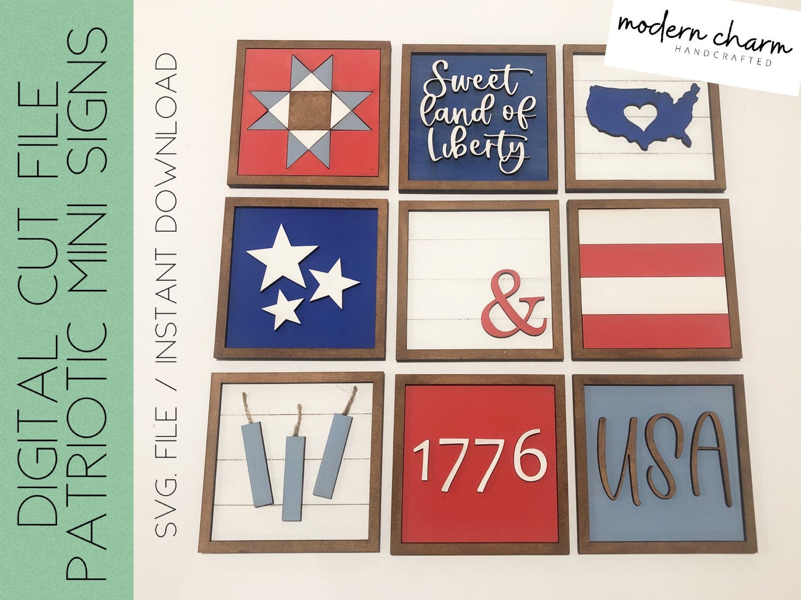 Patriotic Mini Signs Glowforge Laser Mini Sign SVG Tiered - Etsy