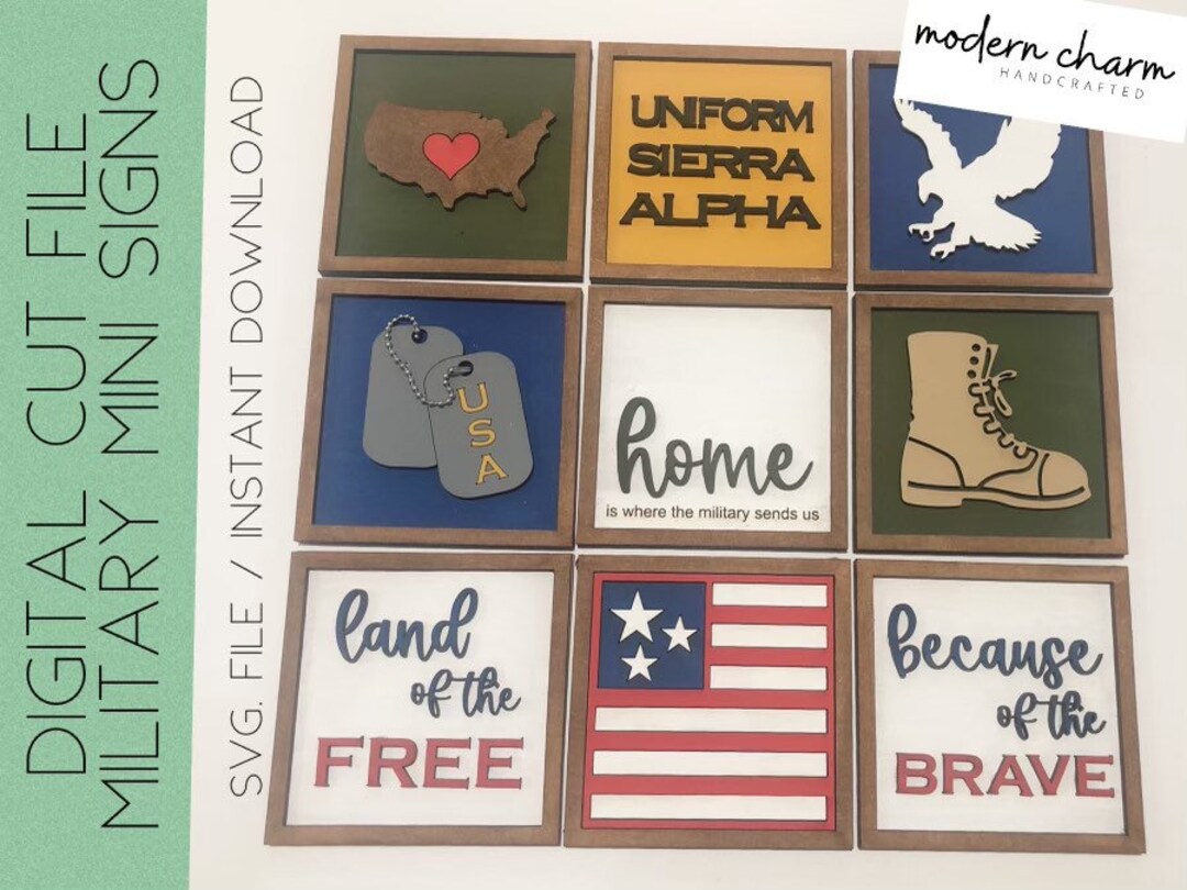 Military Mini Signs, Glowforge Laser, Mini Sign SVG, Tiered Tray SVG ...