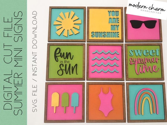 Summer Mini Signs Glowforge Laser Mini Sign SVG Tiered Tray - Etsy