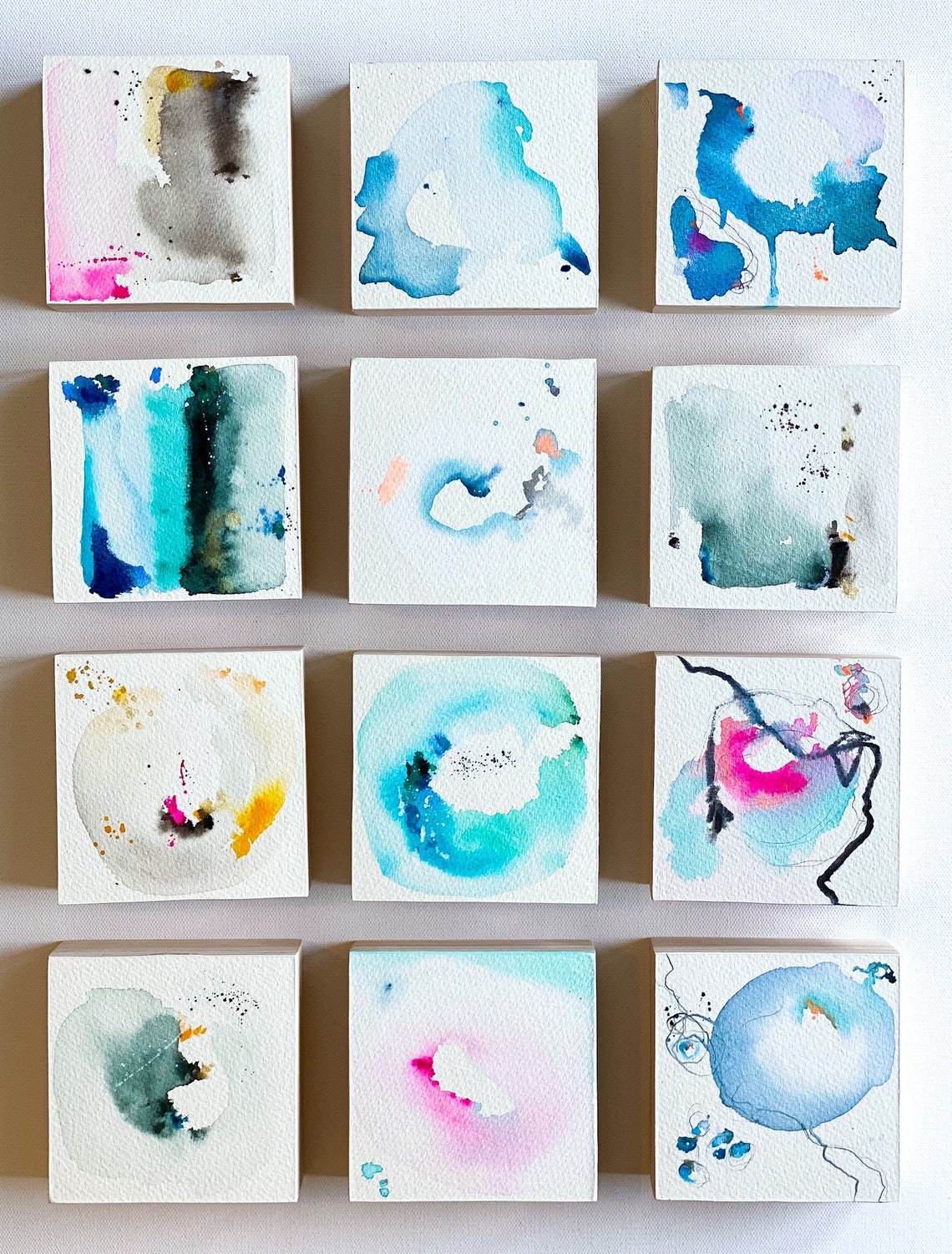 Original Watercolor Painting, Small Abstract Painting, Mini Wood ...