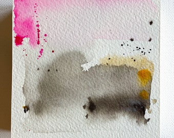 Original Watercolor Painting, Small Abstract Painting, Mini Wood ...