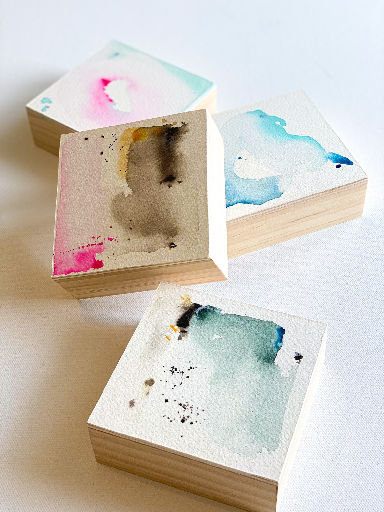 Original Watercolor Painting, Small Abstract Painting, Mini Wood ...