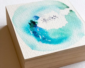 Original Watercolor Painting, Small Abstract Painting, Mini Wood ...