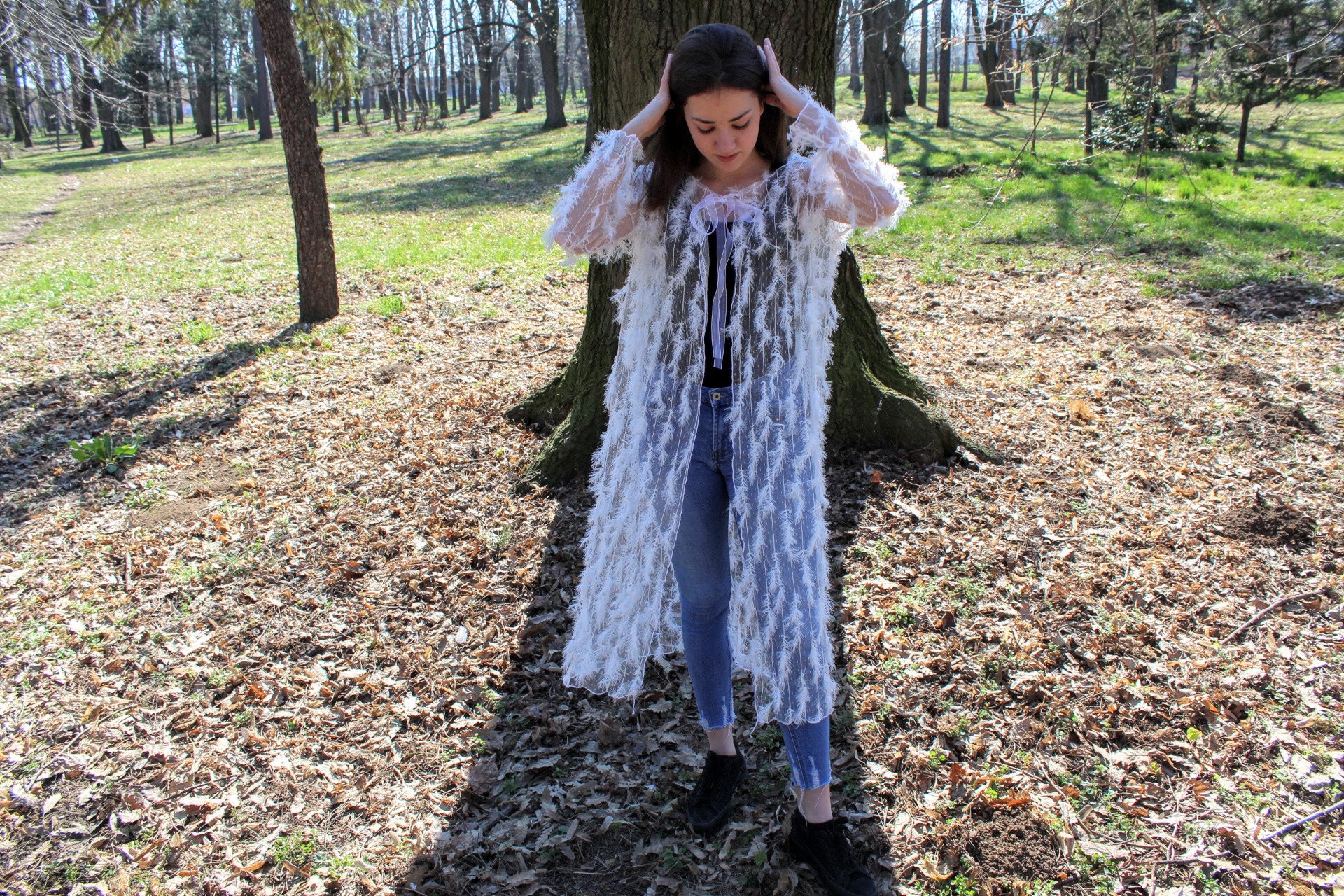 Bridal Robe. Sheer Tulle Lace White Faux Feathers Long Sleeve - Etsy