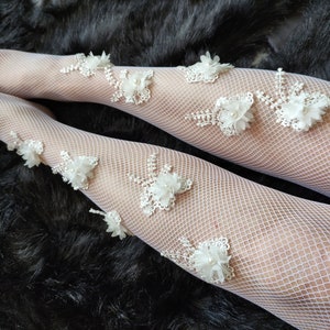 Embellished Tights for Women. White 3D Flower Pantyhose Bridal ...