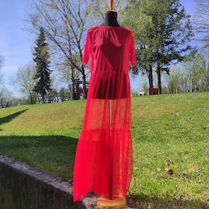 Red Tulle Dress. Sheer Dress, Transparent, Mesh Dress, Maxi Dress ...