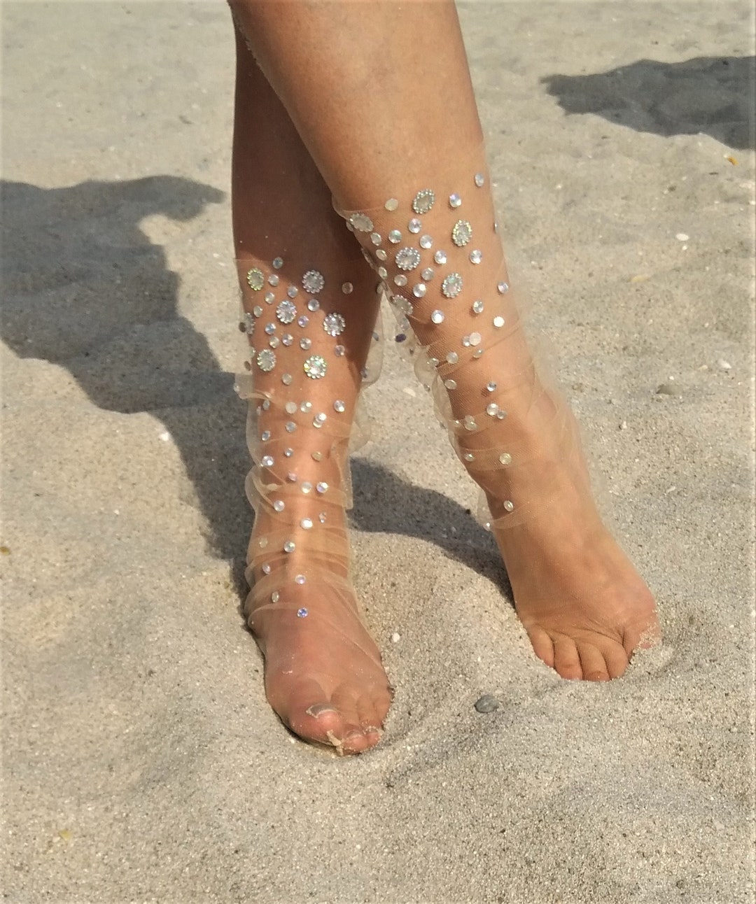 Rhinestone Tulle Socks: Sheer Embellished Novelty Socks - Etsy