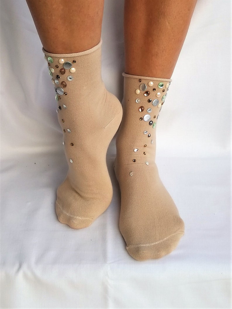 Cotton Socks. Cute Beige Novelty Rhinestone Cool Happy Socks. - Etsy