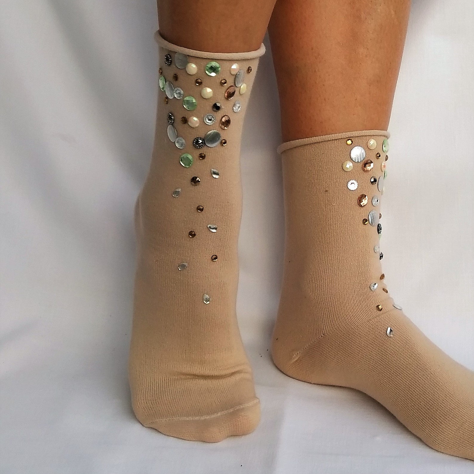Cotton Socks. Cute Beige Novelty Rhinestone Cool Happy Socks. - Etsy