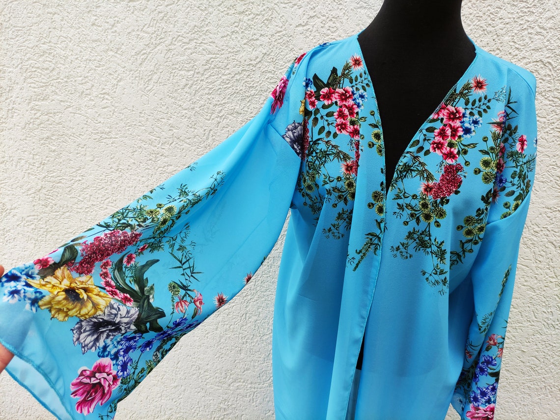 Sky Blue Chiffon Kimono Robe. Coctail Party Novelty Casual - Etsy