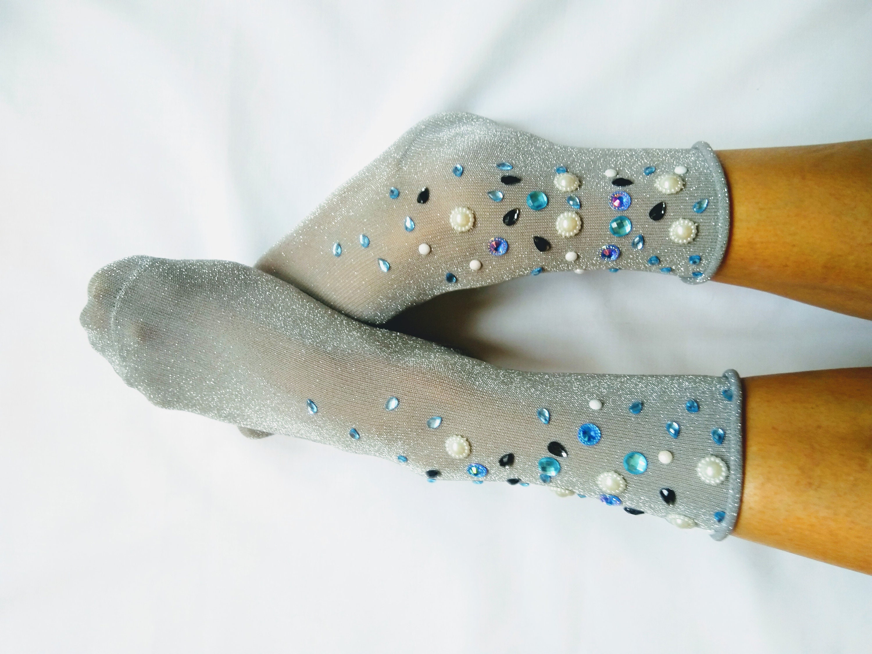 Cristal socks. Silver socks. Short socks. Embellished socks. | Etsy