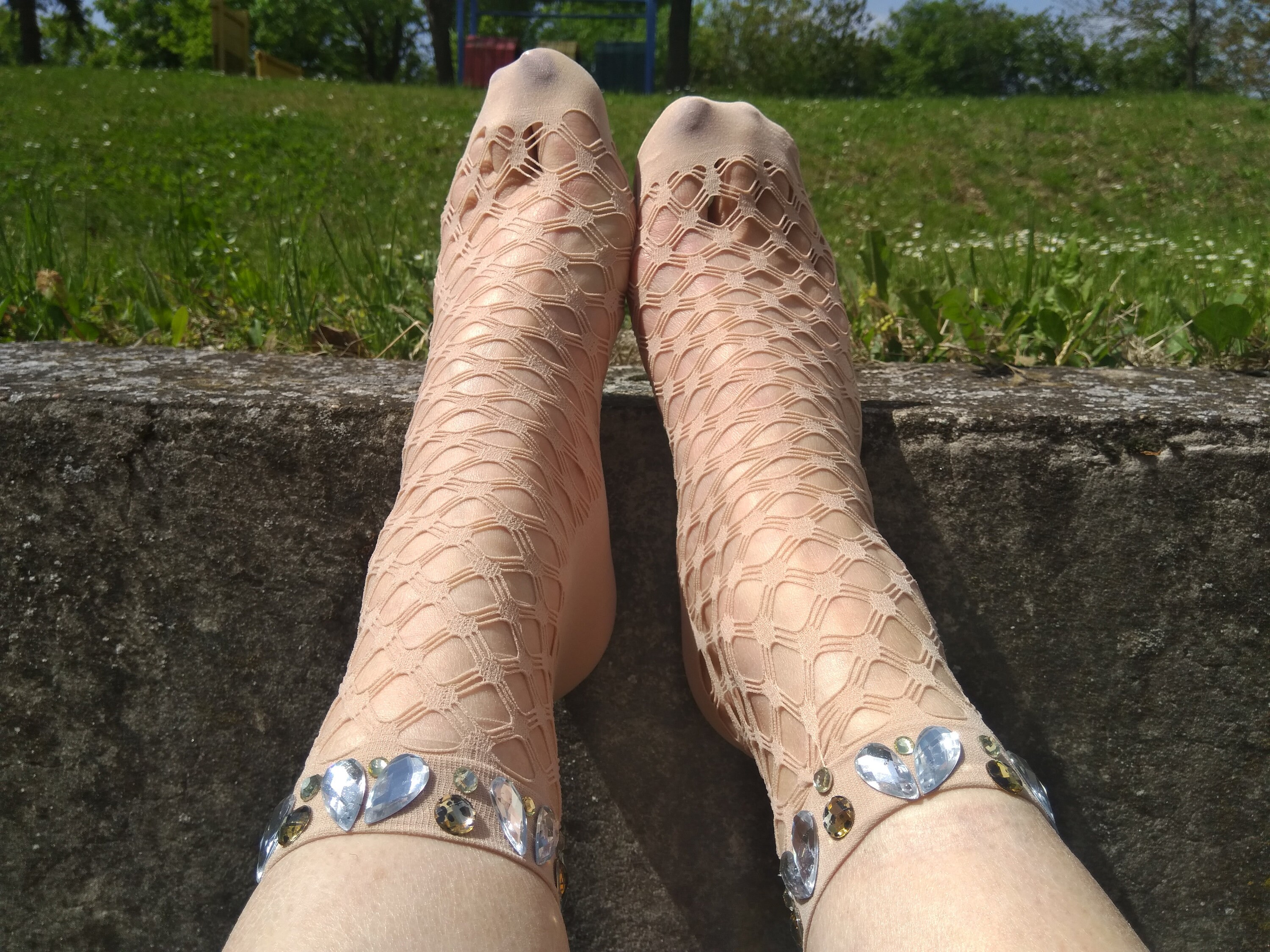 Fishnets Tights. Mesh Sheer Beige Rhinestone Cute Novelty Socks. Mother ...