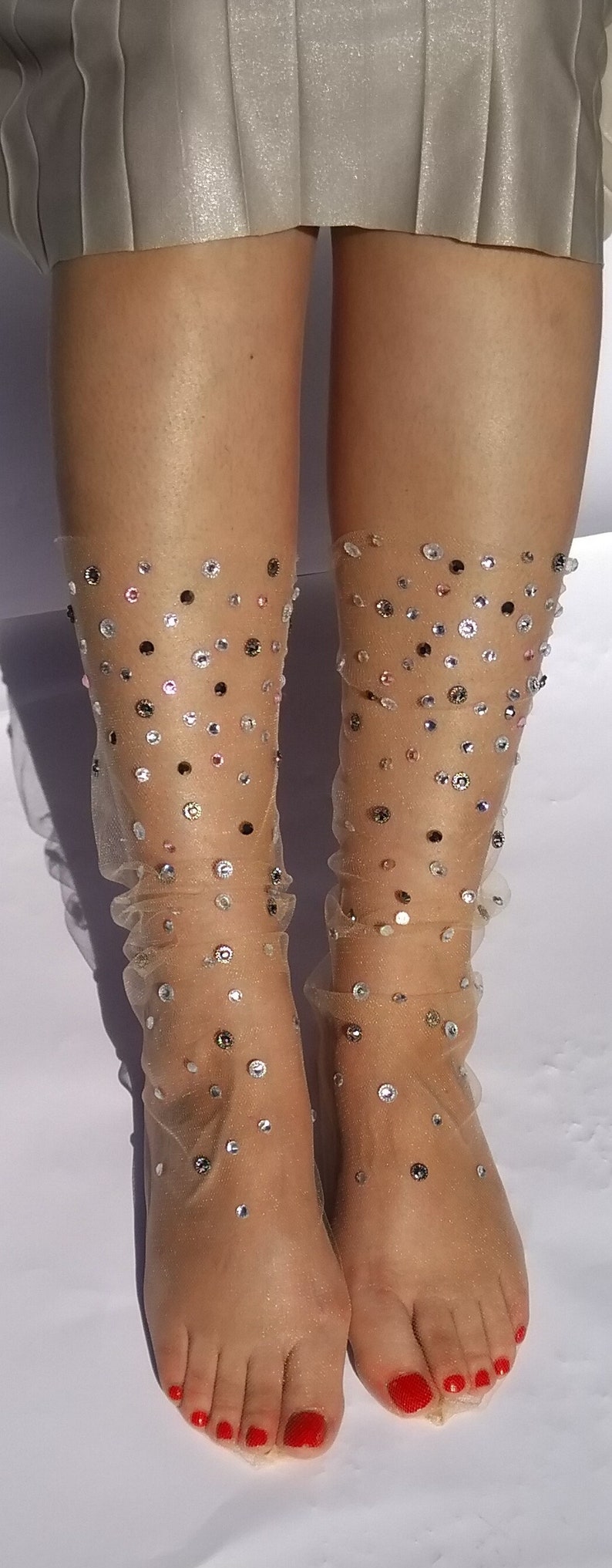 Tulle Socks. Sheer Trasparent Rhinestone Glitter Tights. | Etsy