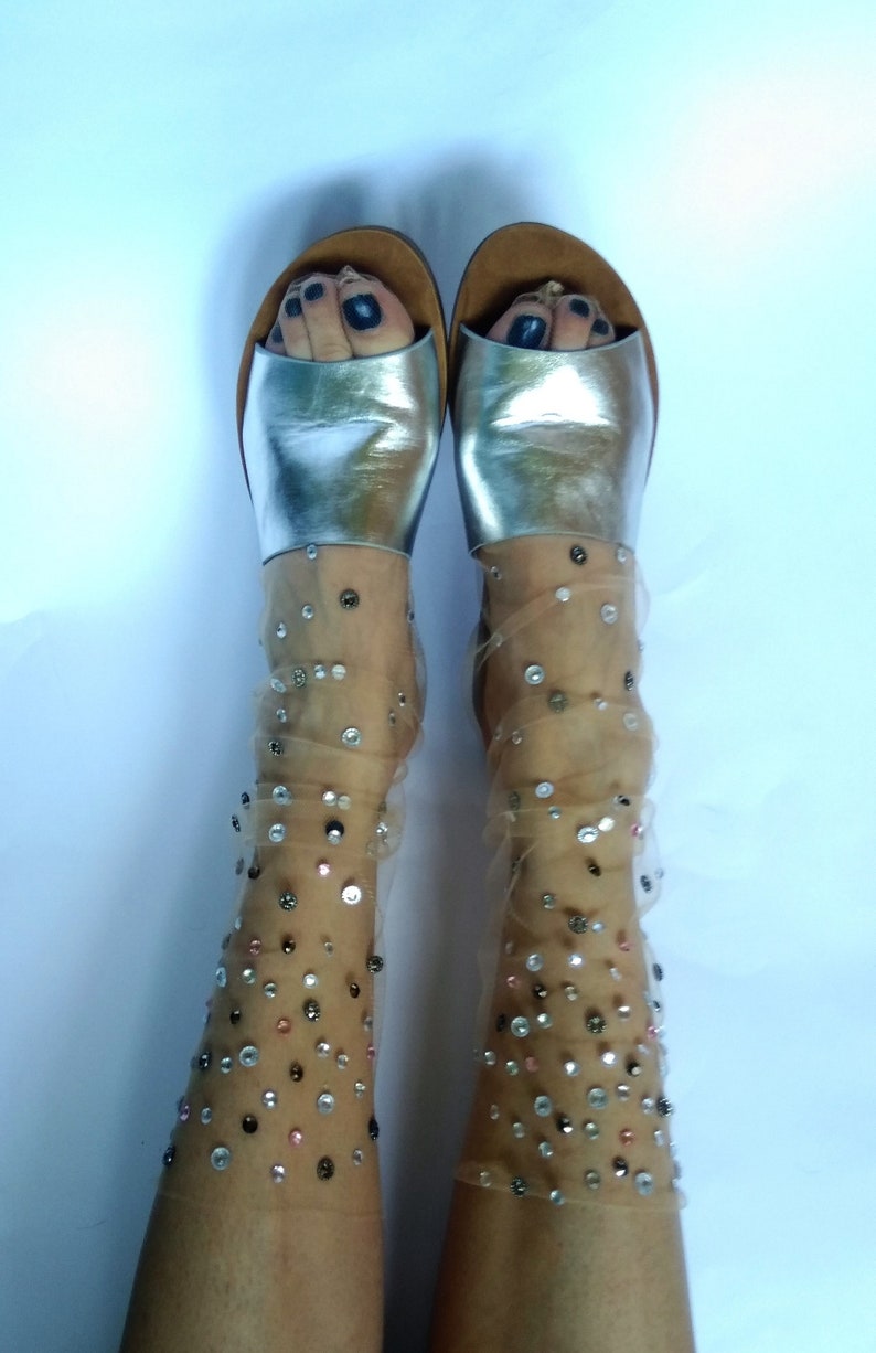 Tulle Socks. Sheer Trasparent Rhinestone Glitter Tights. | Etsy
