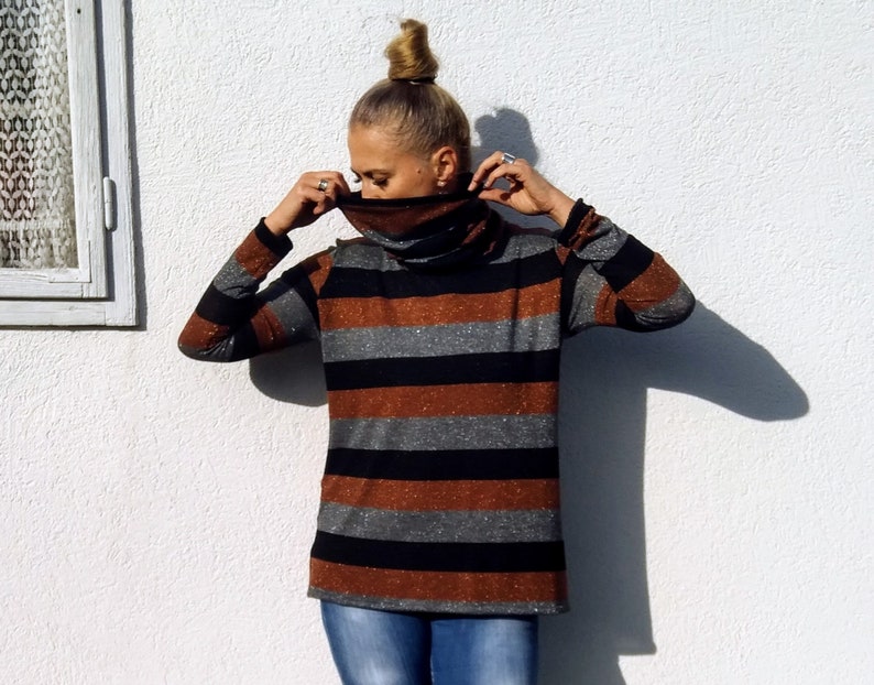 Striped Turtleneck Sweater Mask. Long Sleeve Wool Cotton - Etsy