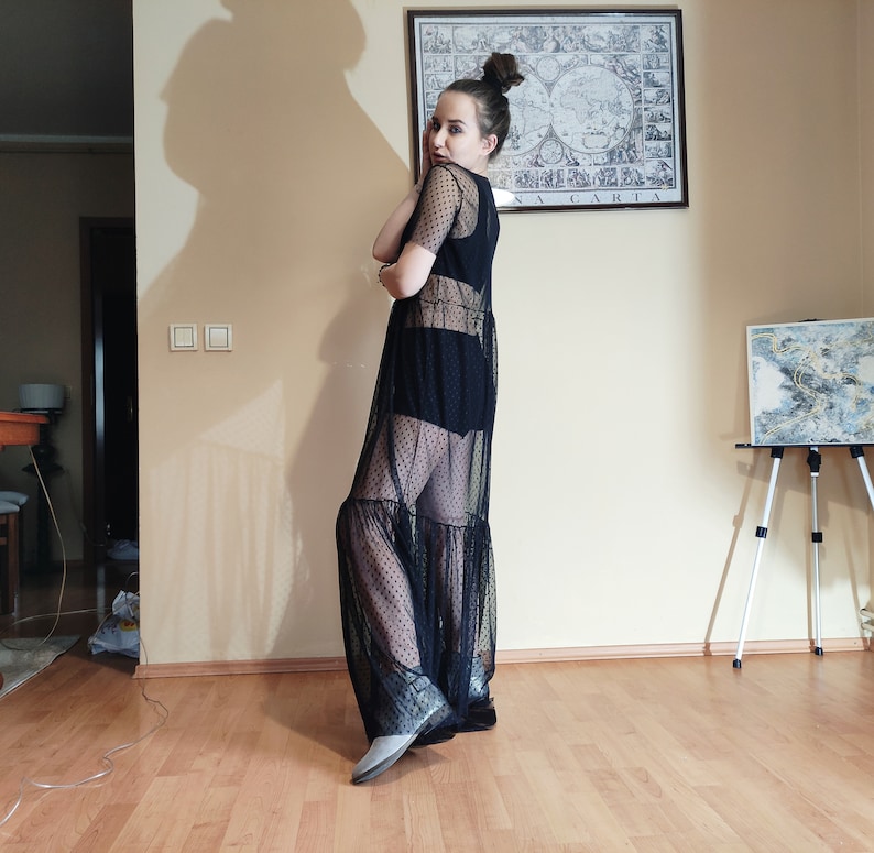 Black Tulle Dress. Sheer Transparent Mesh Maxi Evening Polka - Etsy