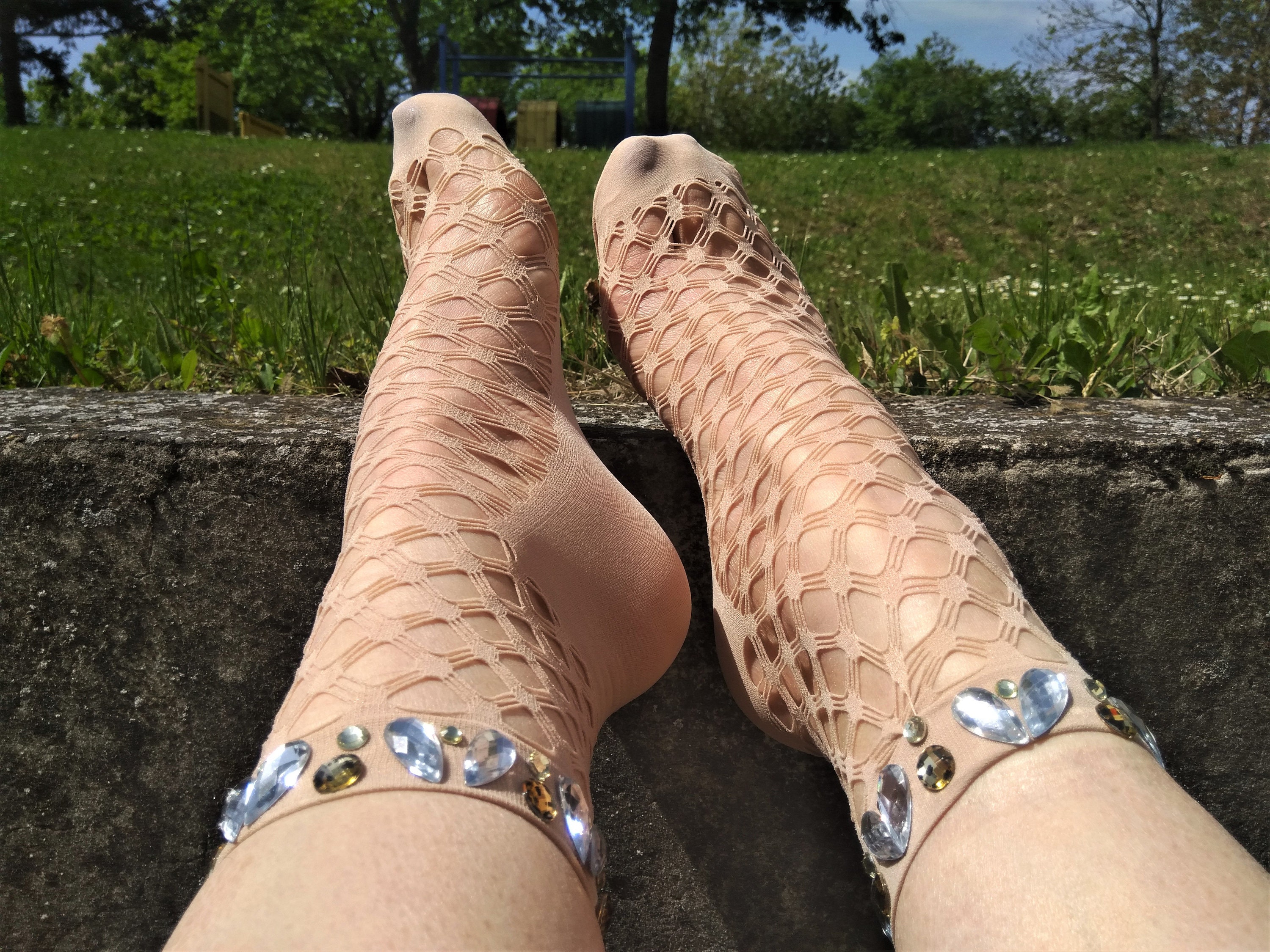 Fishnets Tights. Mesh Sheer Beige Rhinestone Cute Novelty Socks. Mother ...