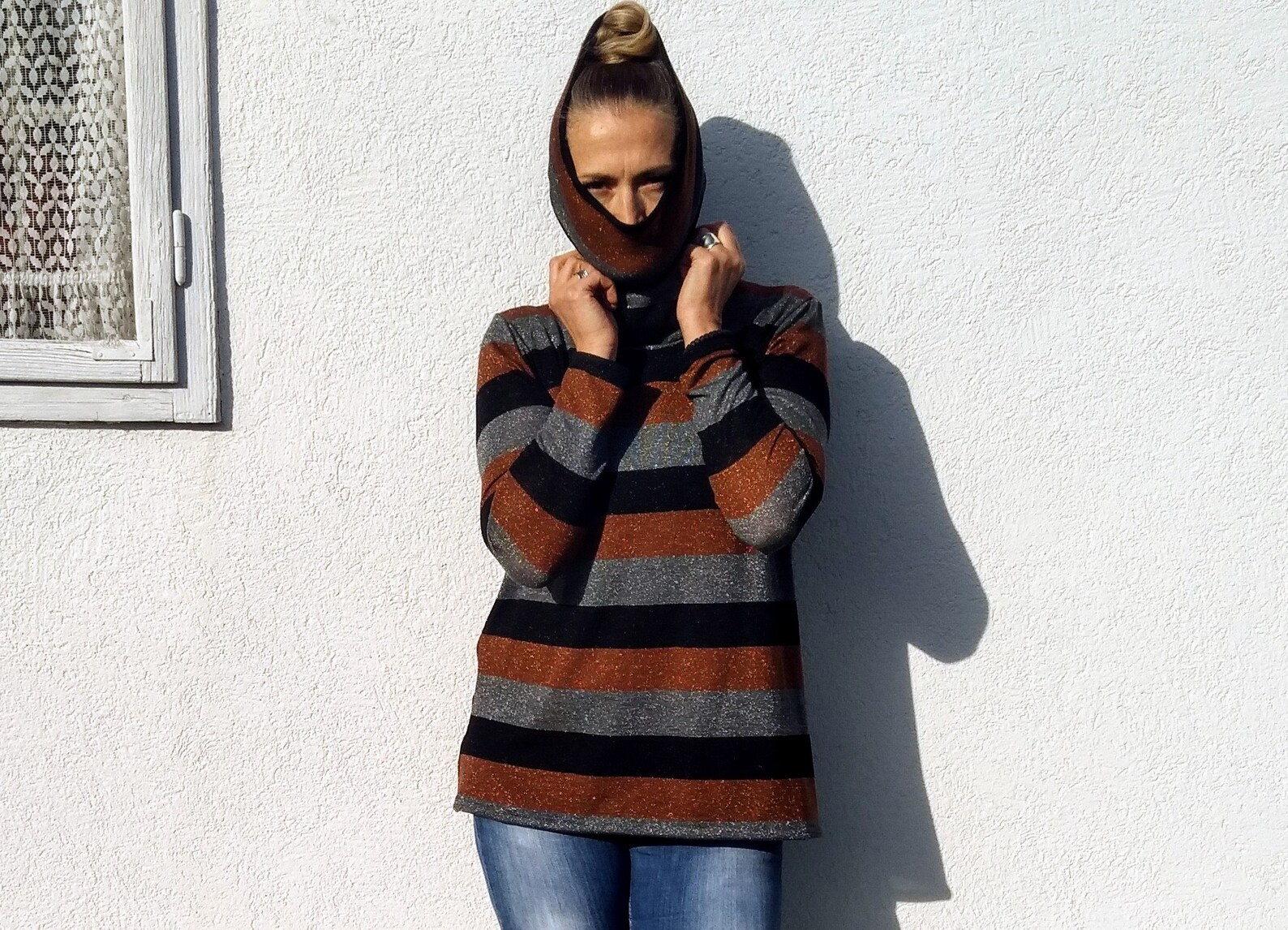 Striped Turtleneck Sweater Mask. Long Sleeve Wool Cotton - Etsy