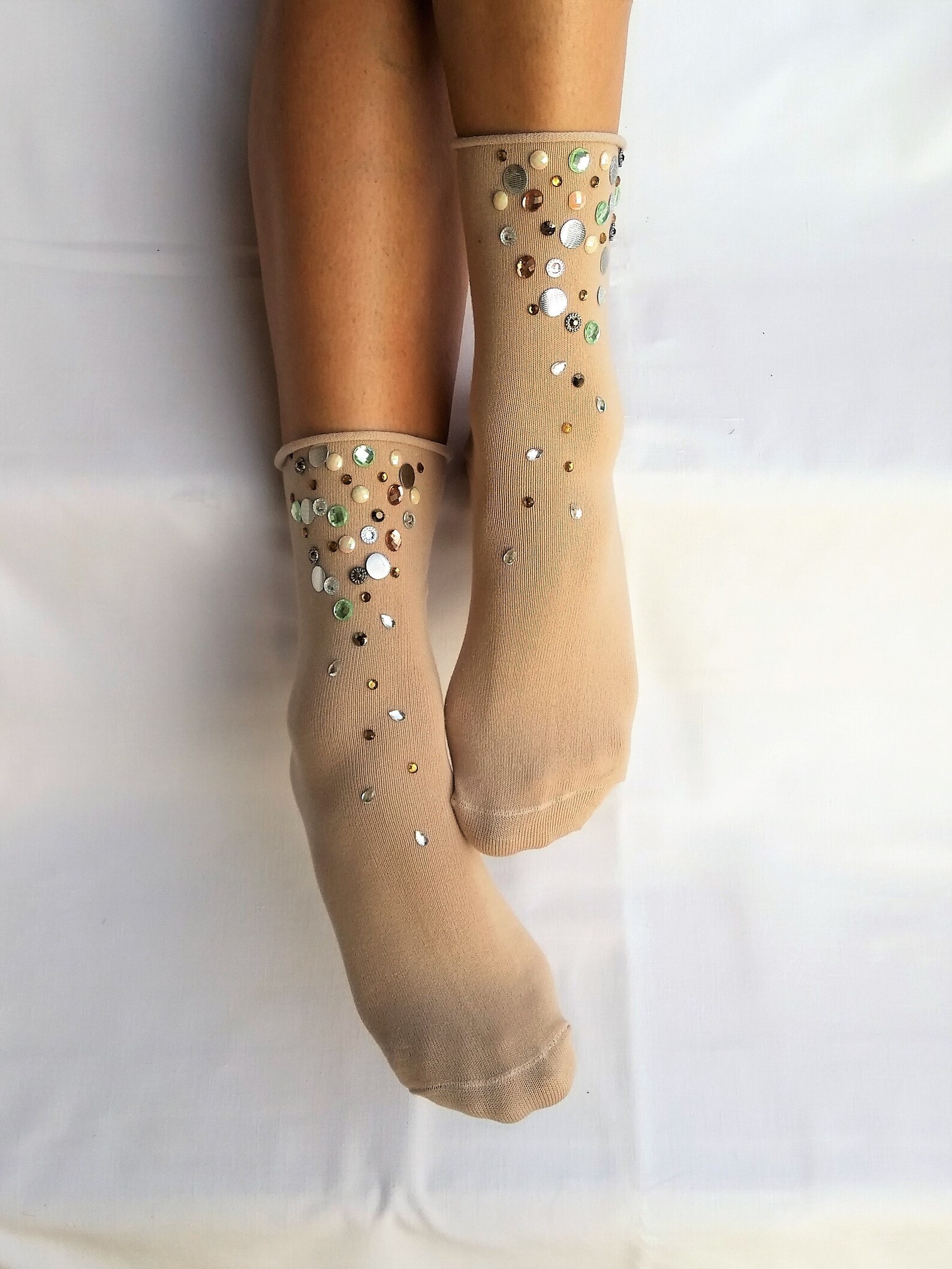 Cotton Socks. Cute Beige Novelty Rhinestone Cool Happy Socks. - Etsy