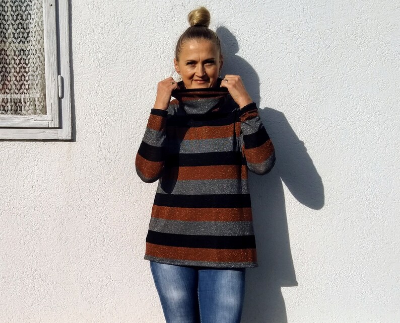 Striped Turtleneck Sweater Mask. Long Sleeve Wool Cotton - Etsy