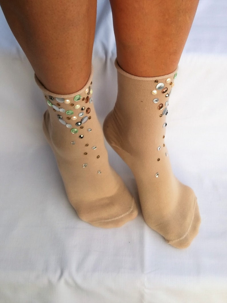 Cotton Socks. Cute Beige Novelty Rhinestone Cool Happy Socks. - Etsy