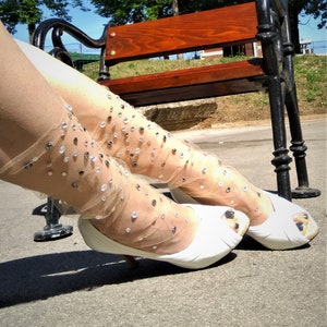 Tulle Socks. Sheer Trasparent Rhinestone Glitter Tights. Christmas Gift ...